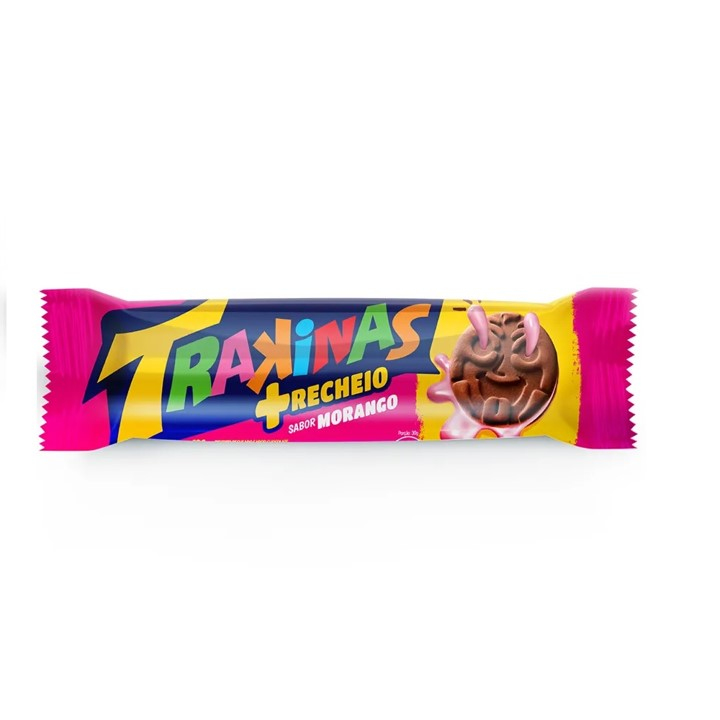 Biscoito Trakinas Recheado Mais Recheio Morango 126G - Caboclo Distribuidor